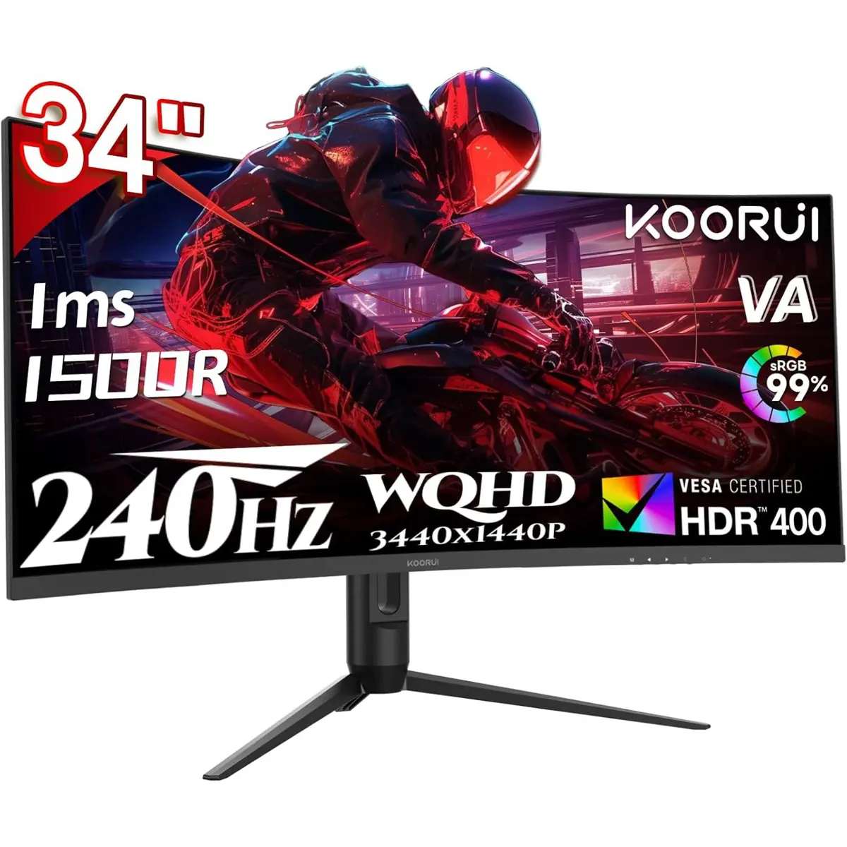 Koorui G3441XC - 34" 240Hz 1ms UWQHD Adaptive Sync 1500R Curved Gaming ...